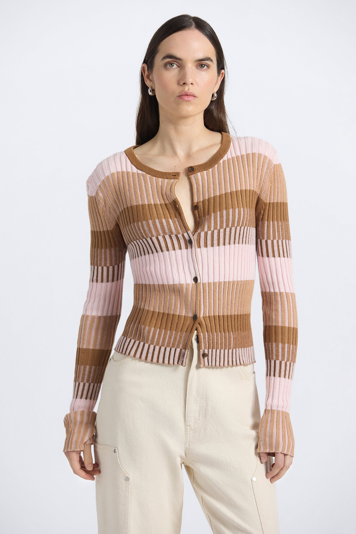 Thibeaut Plaited Stripe Cardigan - Spice Multi – Derek Lam