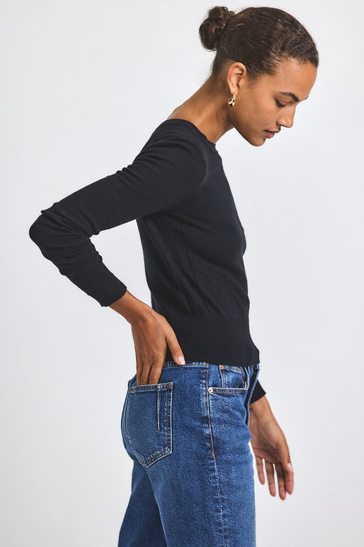 Alizee Long Sleeve Crew Neck in Black | Derek Lam 10 Crosby